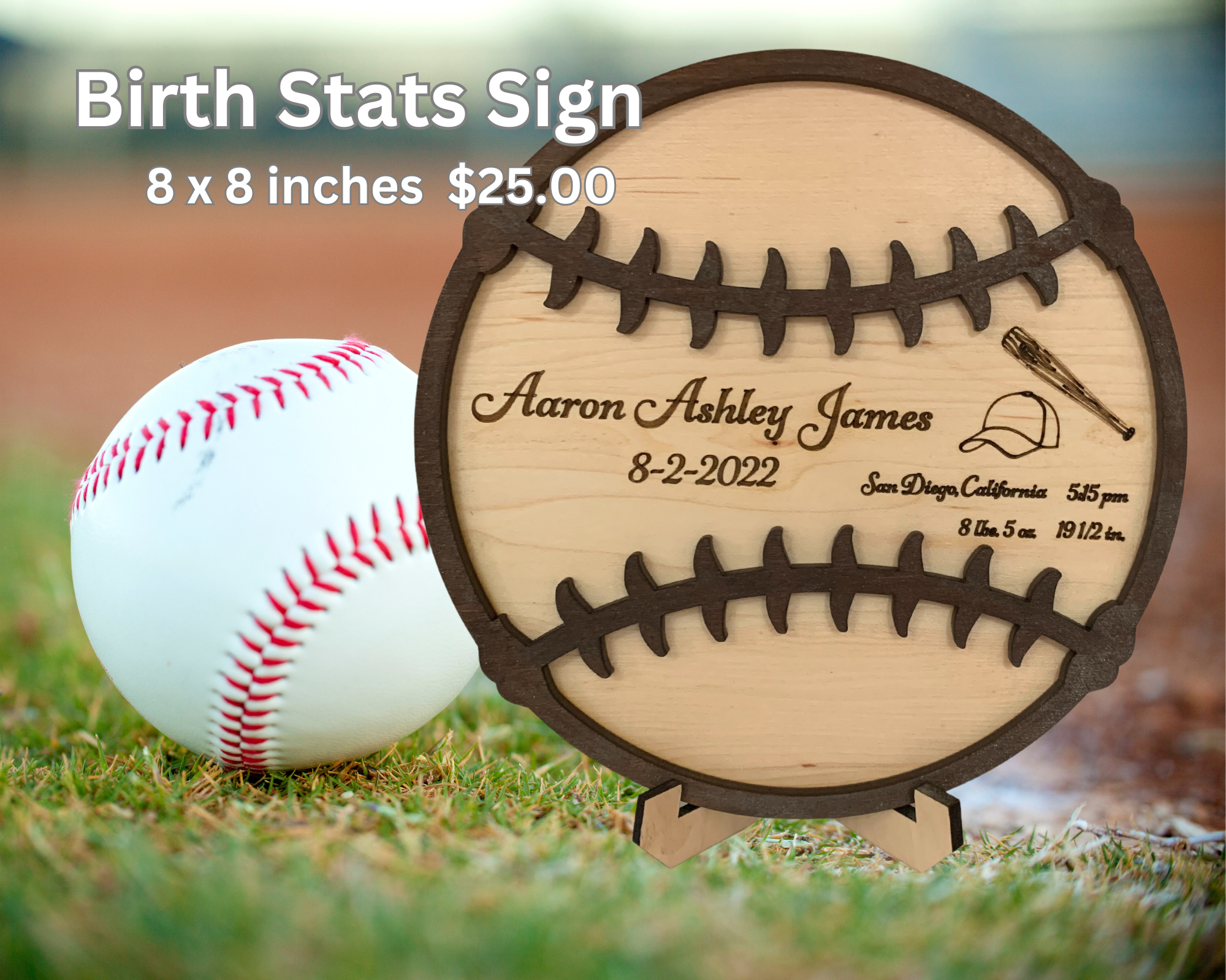 8x8 Laser Engraved Baseball Birth Stat Nursery Plaque – Back Alley Customs